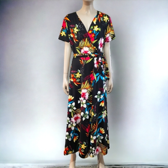 Jemma | Dresses | Jemma Womens M Maxi Midi Dress Floral V Neck Stretch ...